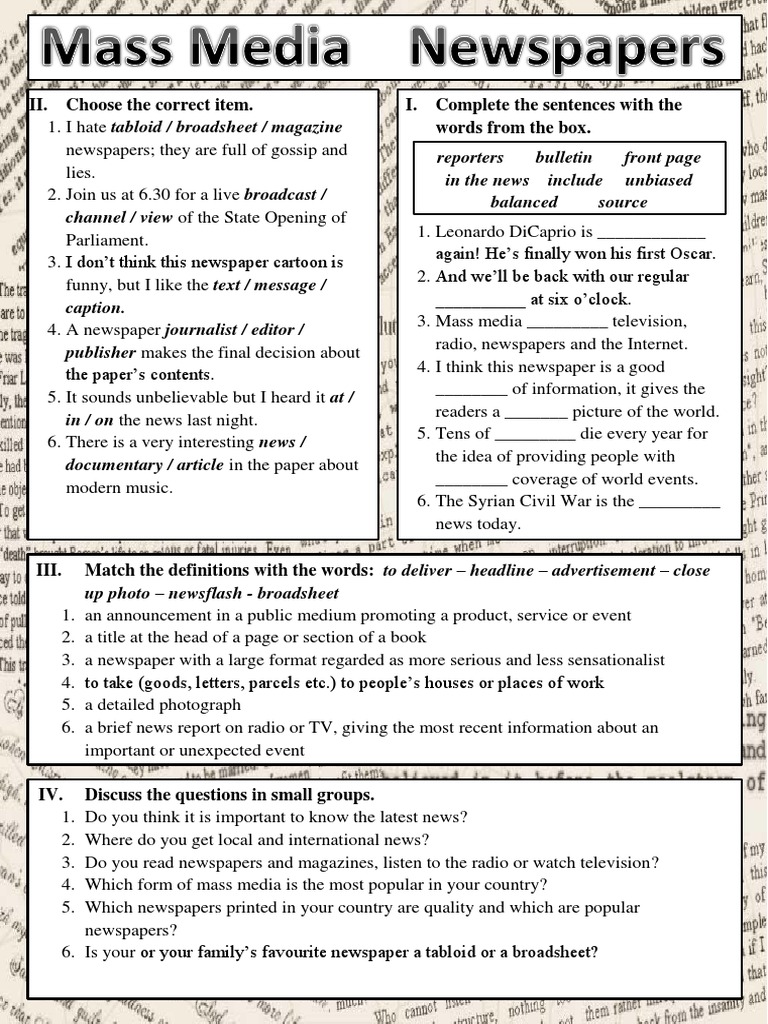 Newspapers Vocabulary | PDF | Newspapers | News