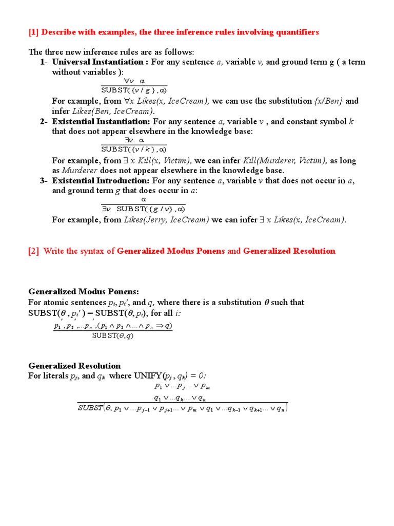 Describe With Examples, The Three Inference Rules Involving Quantifiers ...
