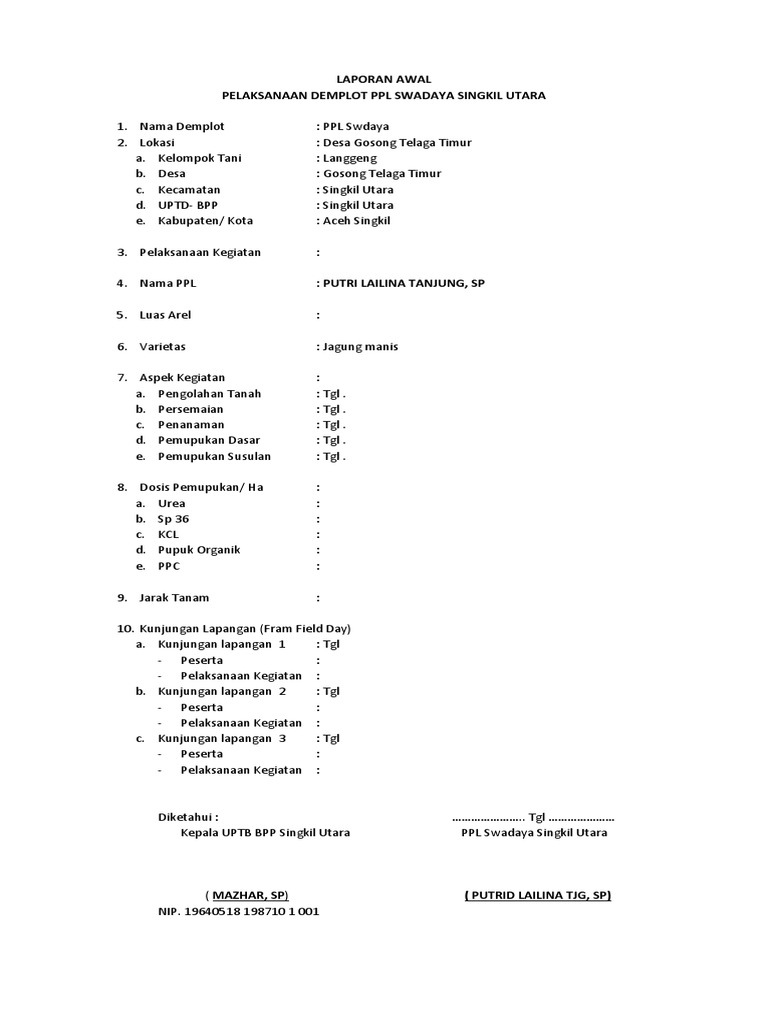 Laporan Demplot Padi Sawah Singkil | PDF | Hukum