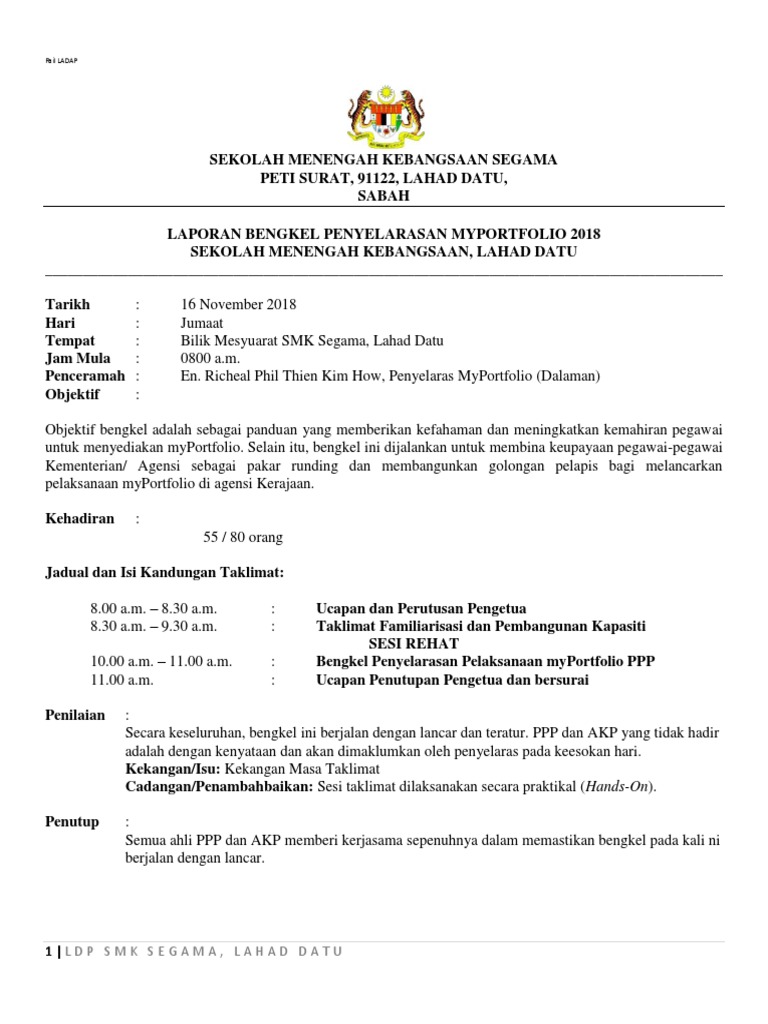 Laporan Bengkel MyPortfolio SMK Segama 2018 | PDF