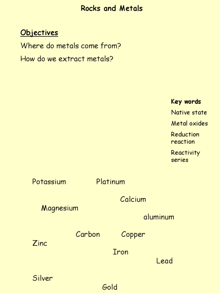 Where Do Metals Come From? How Do We Extract Metals?: Key Words | PDF ...