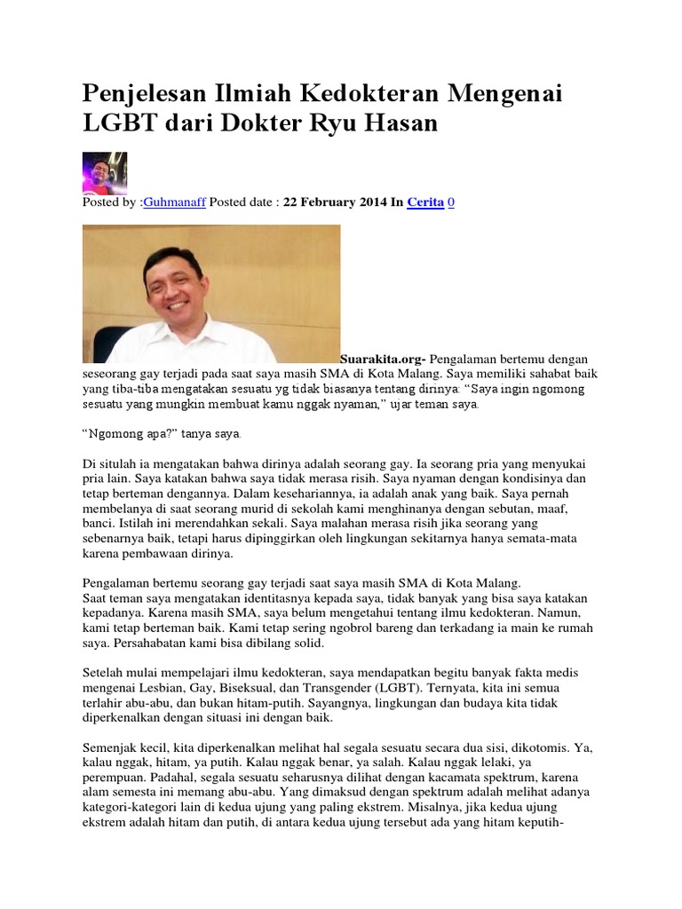 Penjelesan Ilmiah Kedokteran Mengenai LGBT Dari Dokter Ryu Hasan | PDF