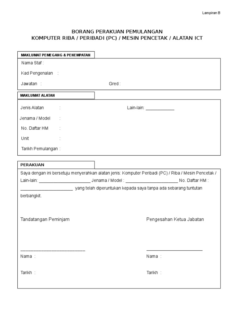 BORANG PERAKUAN PEMULANGAN ALATAN ICT | PDF