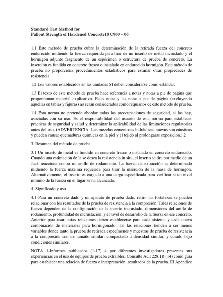 ASTM C900-Extracción Pullout | PDF | Hormigón | Resistencia Eléctrica y ...