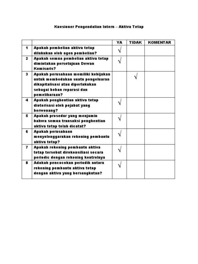 Kuesioner Pengendalian Intern | PDF | Pengelolaan Keuangan & Uang | Hukum
