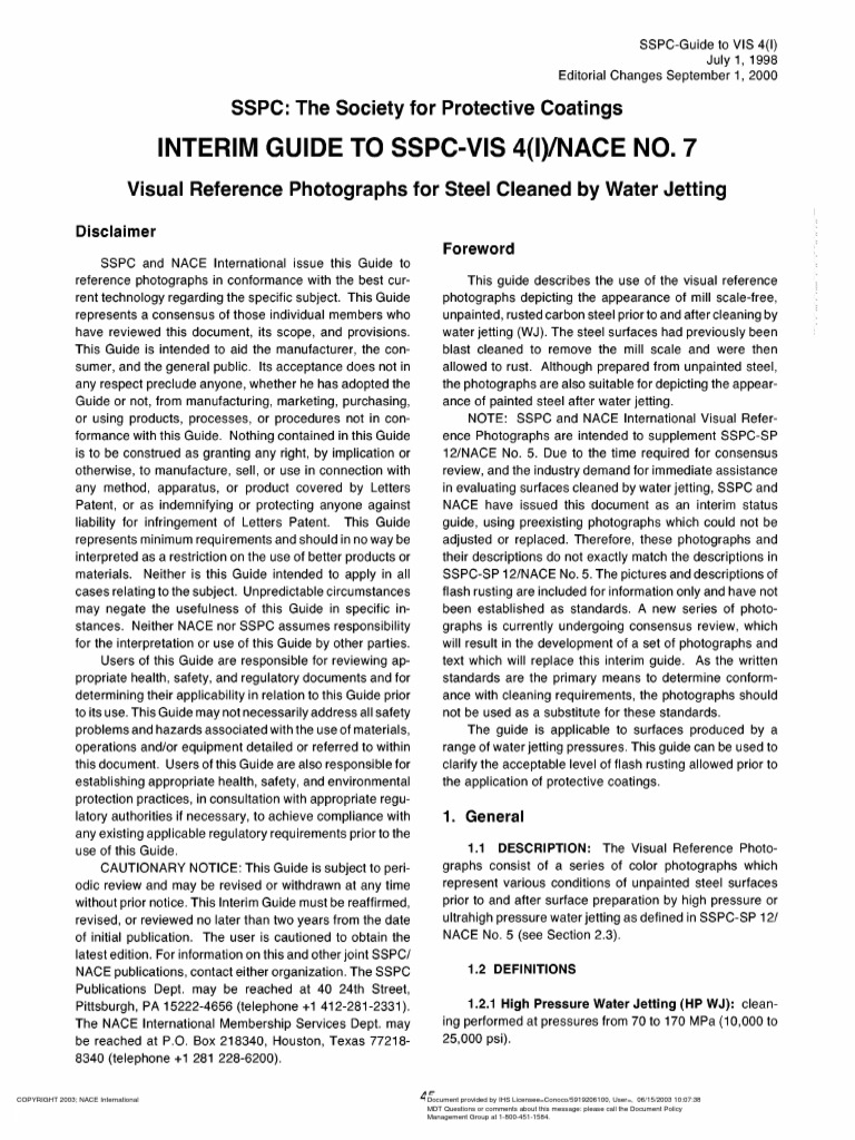 SSPC VIS 4 Visual Reference Photographs For Steel Cleaned by Water ...