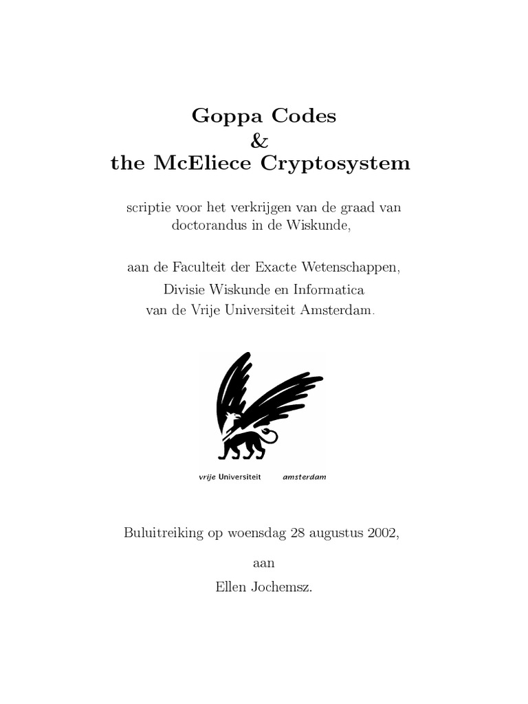Goppa Codes and The McEliece Cryptosystem | PDF | Discrete Mathematics ...