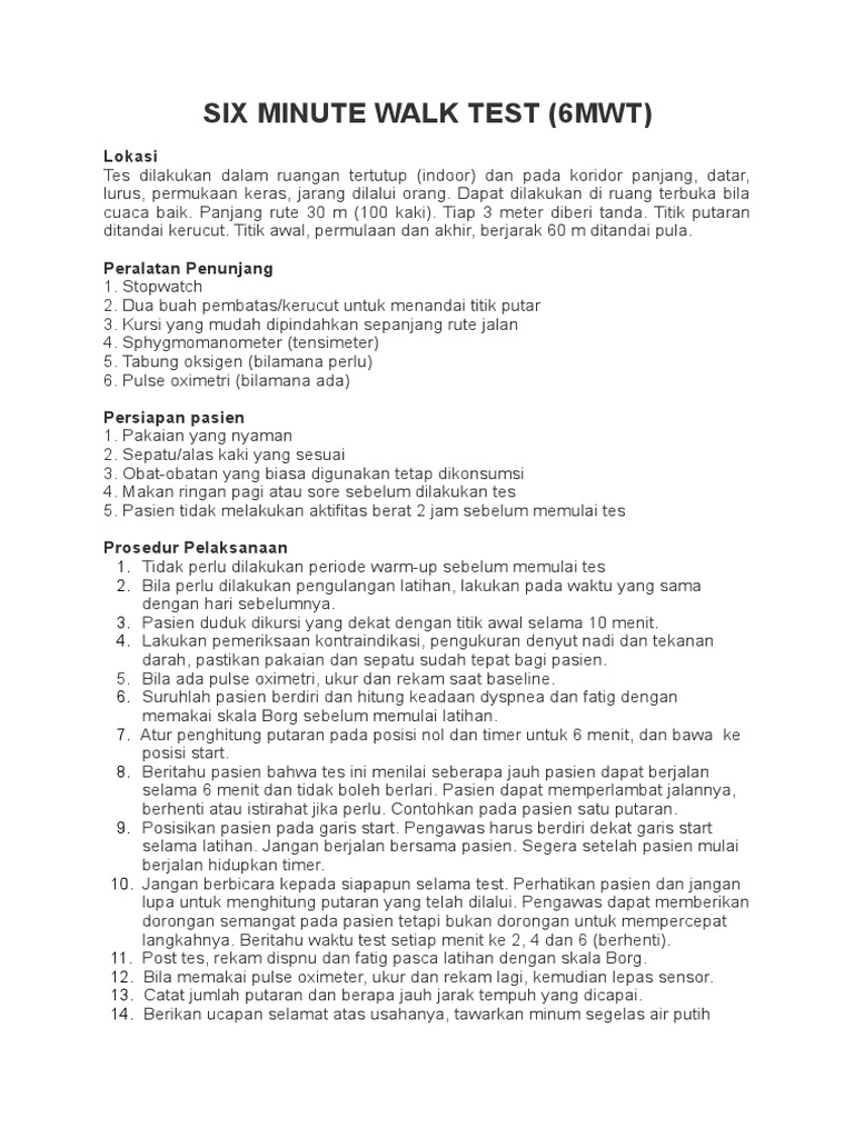 Six Minutes Walk Test | PDF