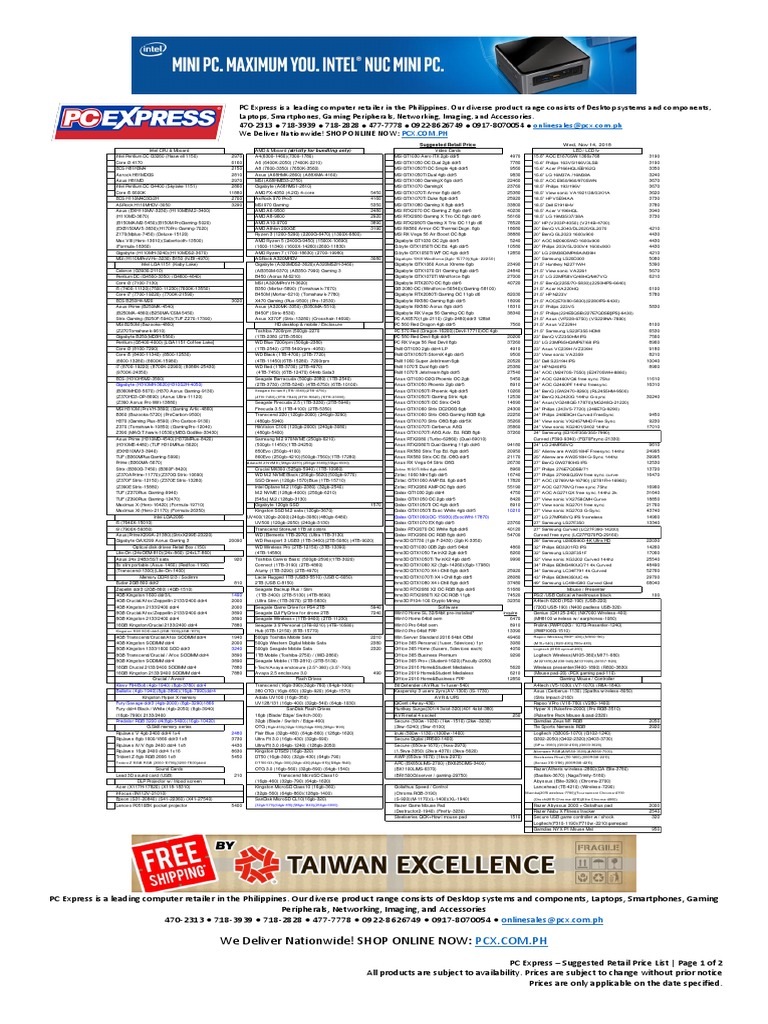 2018-11-14 - PC Express - Suggested Retail Price List | PDF
