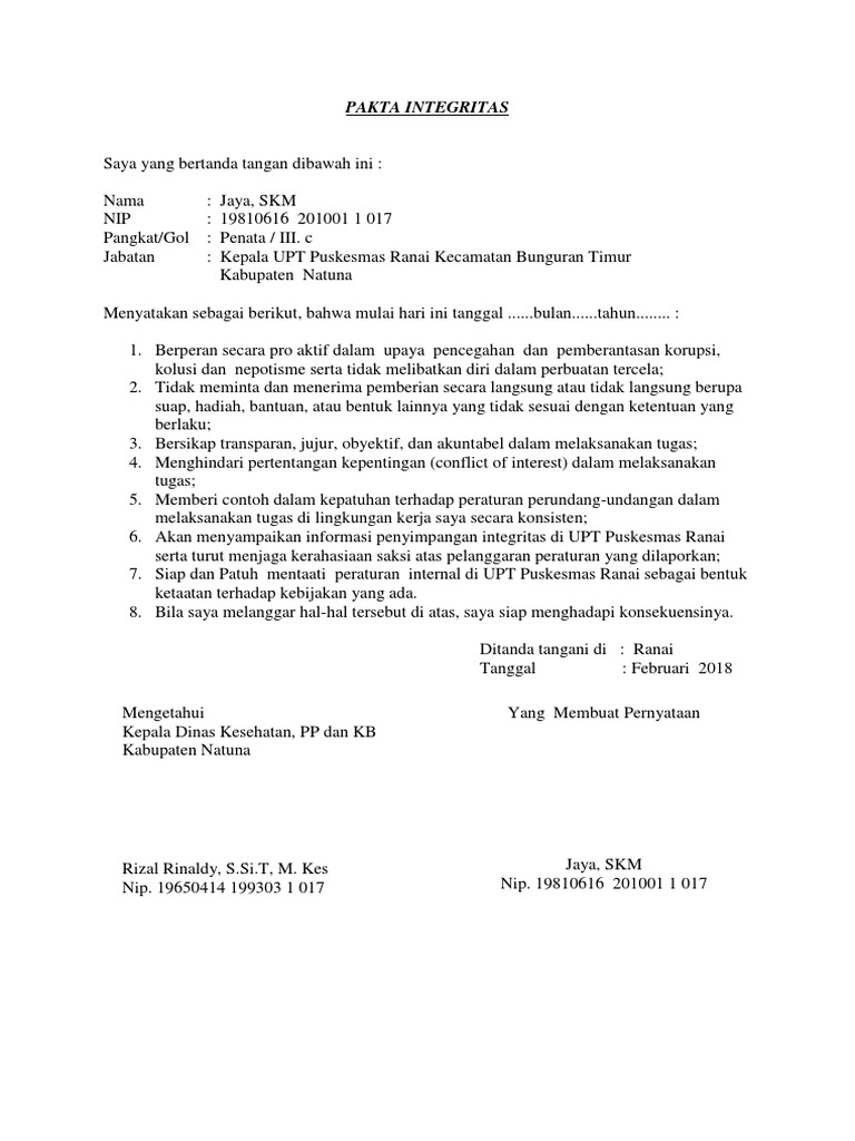 Contoh Pakta Integritas | PDF