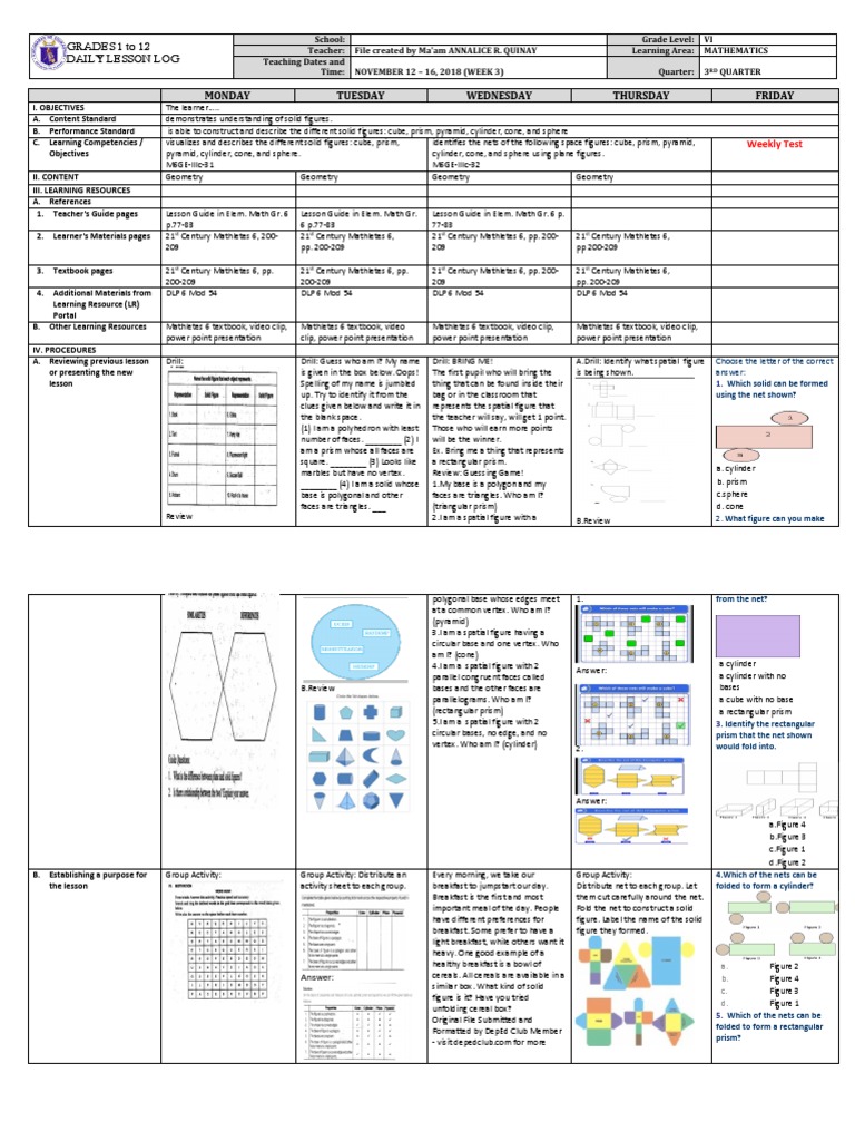 MAPEH Answer Key | PDF | Vertex (Geometry) | Geometric Objects