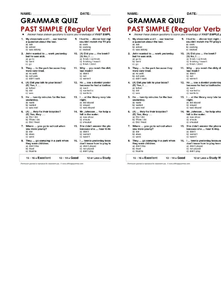 Past Simple Quiz | PDF