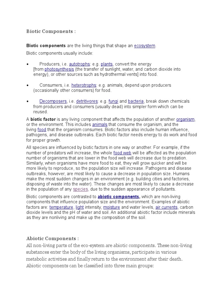 Biotic Components | PDF | Food Web | Ecosystem