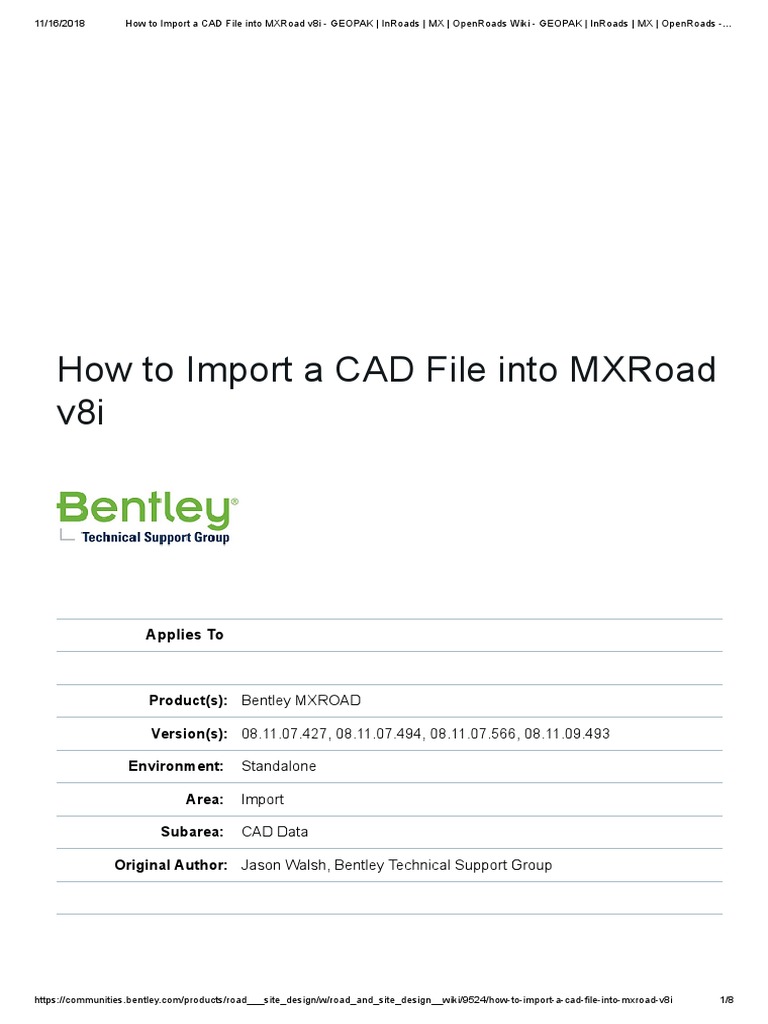 How To Import A CAD File Into MXRoad V8i - GEOPAK - InRoads - MX ...