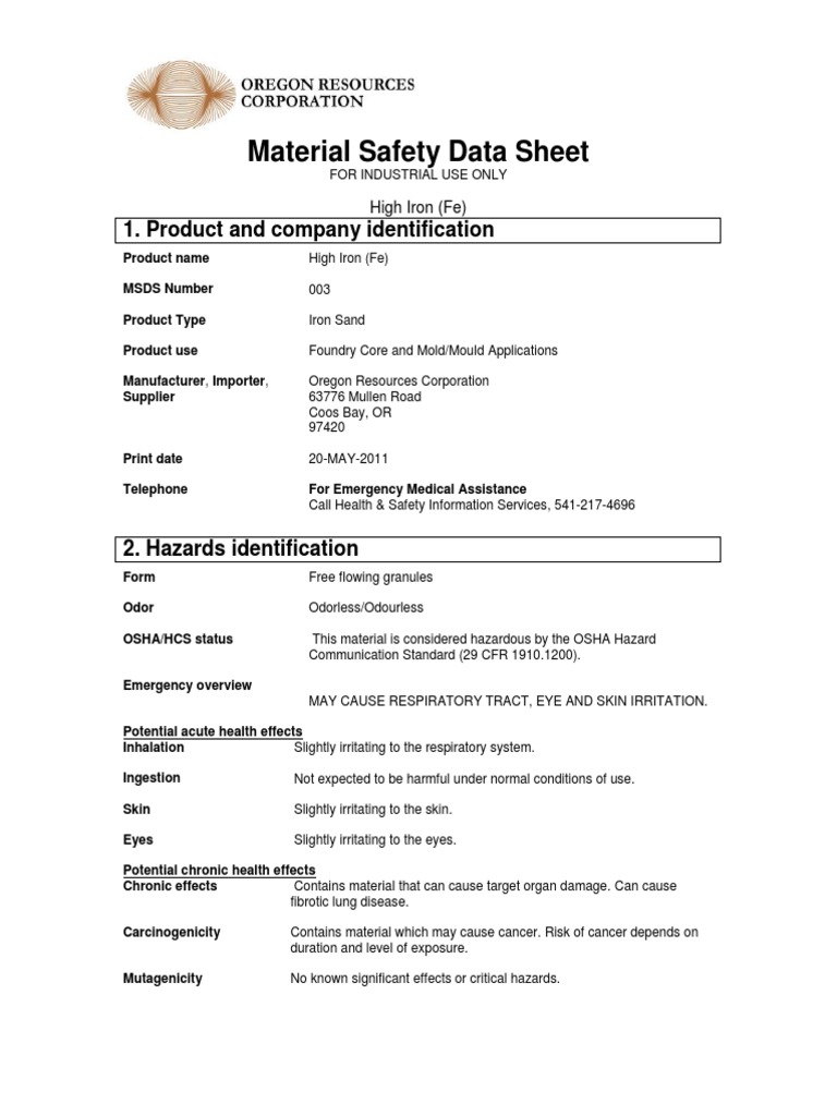 Material Safety Data Sheet: 1. Product and Company Identification ...