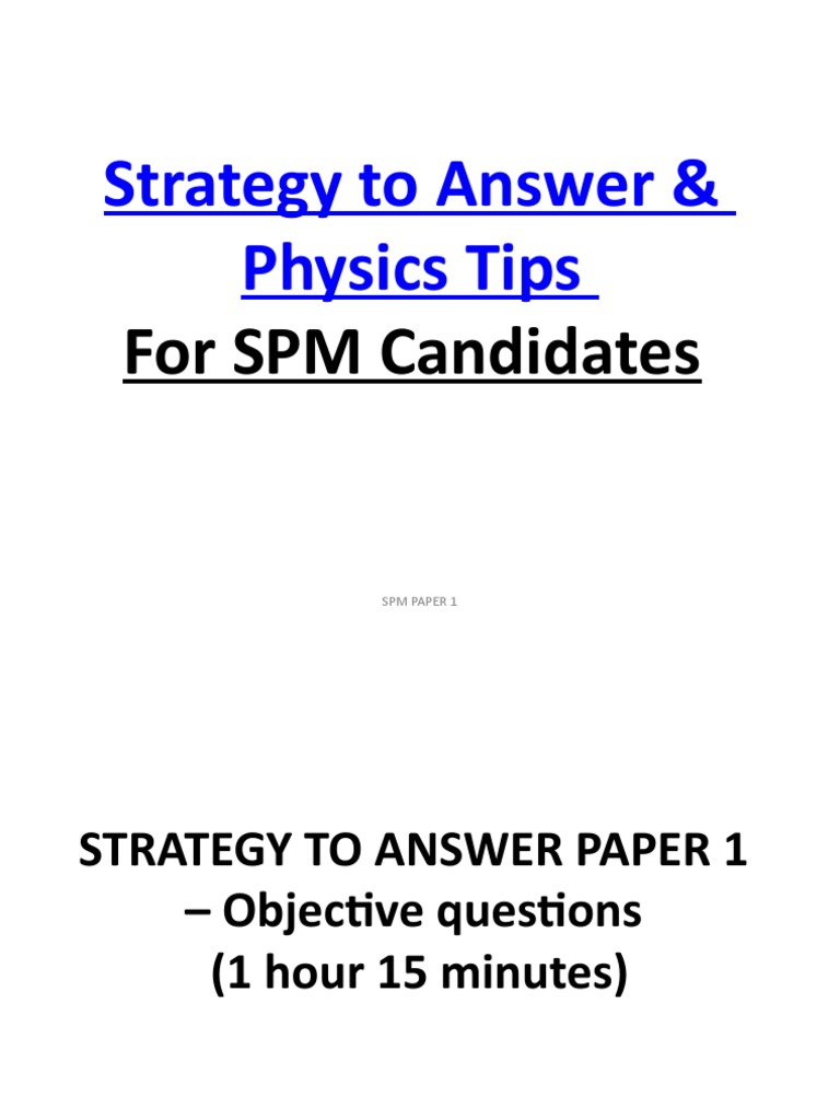 Strategy To Answer & Physics Tips: For SPM Candidates | PDF ...