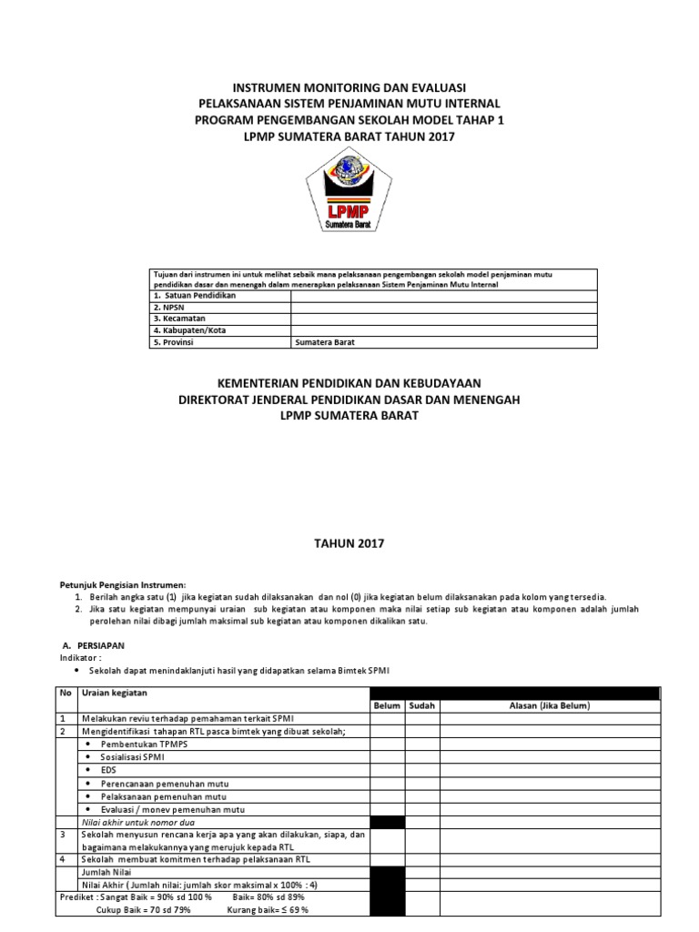 Instrumen Monev Pelaksanaan SPMI | PDF