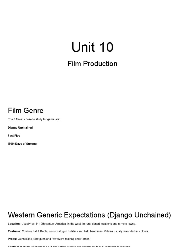 Unit 10 Film Production | PDF | Western (Genre) | Action Films