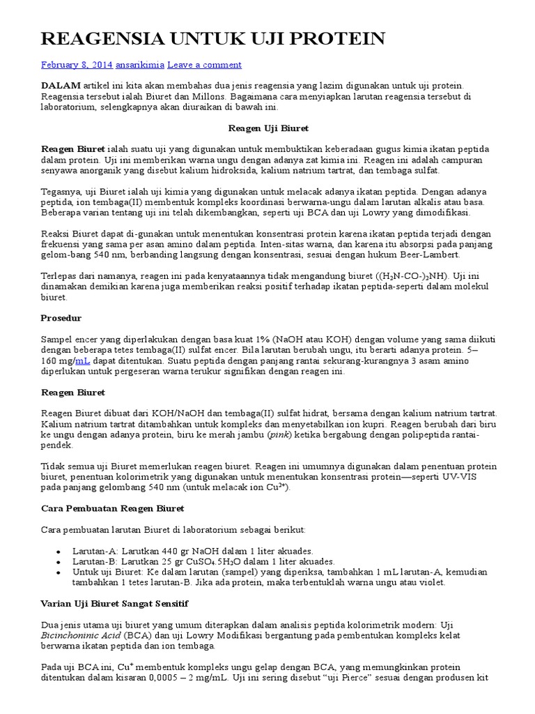 Reagensia Untuk Uji Protein | PDF | Sains & Matematika
