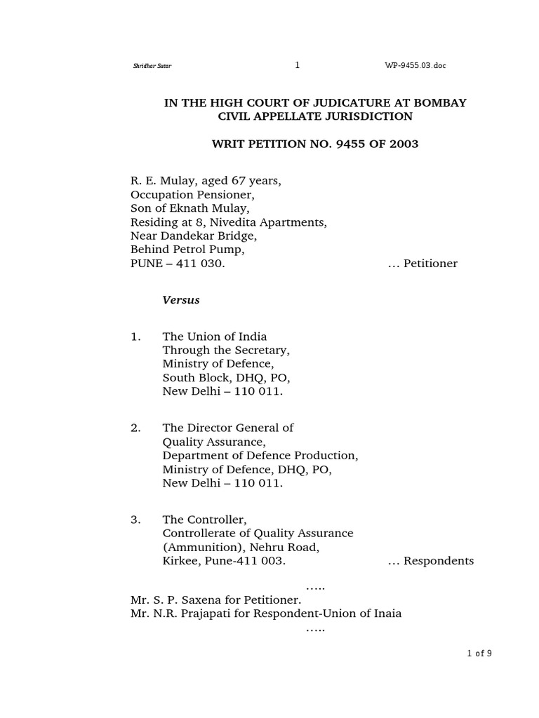 In The High Court of Judicature at Bombay Civil Appellate Jurisdiction ...