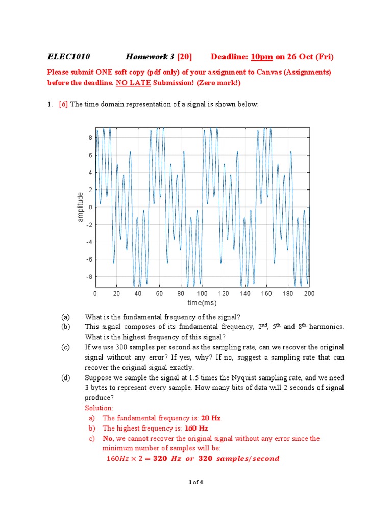 ELEC1010 Homework 3 Deadline and Submission Details | PDF | Sampling (Signal Processing ...
