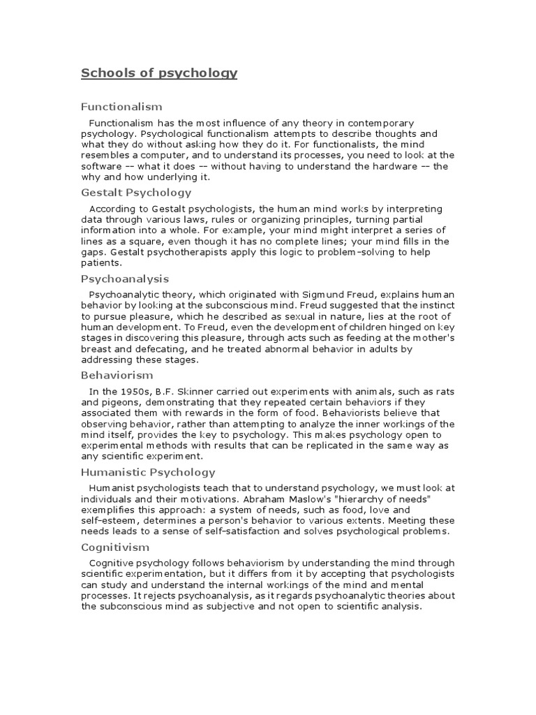 Schools of Psychology | PDF | Behaviorism | Psychology