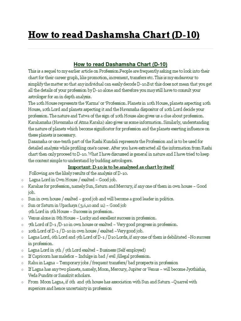 How To Read Dashamsha Chart | PDF | New Age Practices | Ancient Astronomy