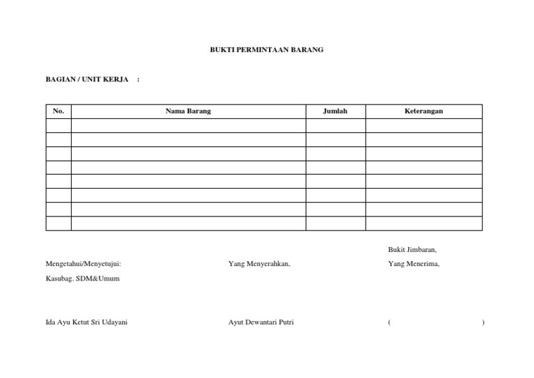 Form Amprah BHP Non Medis (Form Atk) | PDF