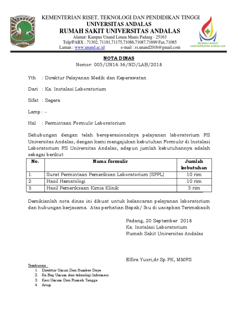 Nota Dinas Permintaan Formulir | PDF