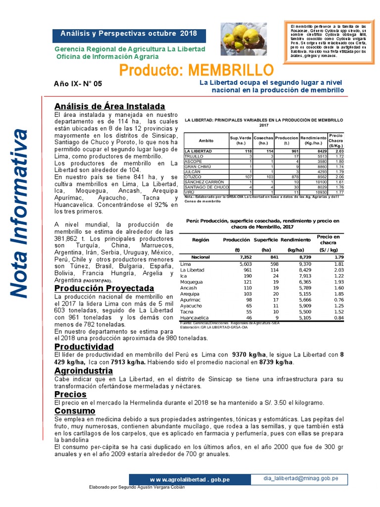 Nota Informativa - Membrillo Al 2018 | PDF | Perú | Naturaleza