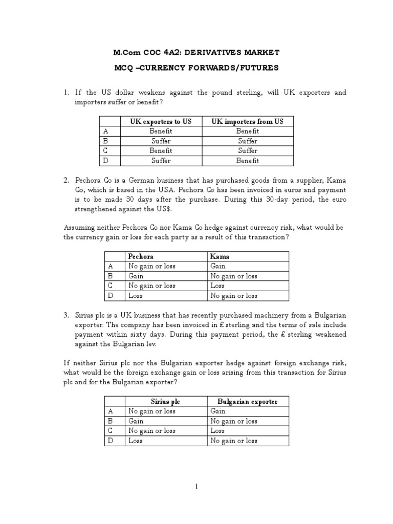 Currency Derivatives Mcq-1 | PDF | Exchange Rate | Hedge (Finance)