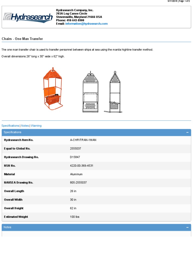 Naval Transfer Chair Specs | PDF