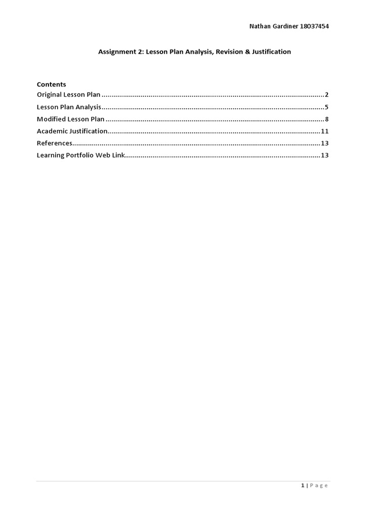 Assignment 2 Lesson Plan Analysis Revision and Justification v1 | PDF ...