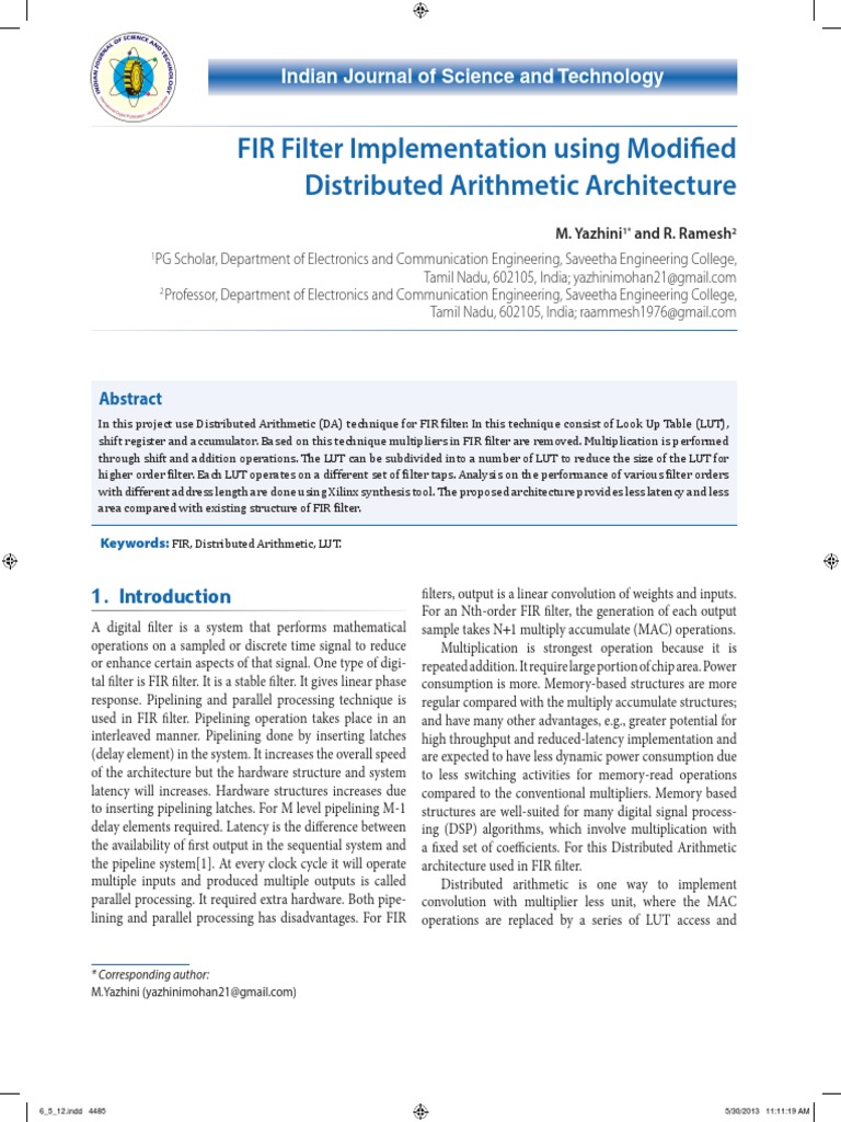 FIR Filter Design with Distributed Arithmetic | PDF | Digital Signal Processing | Electronics