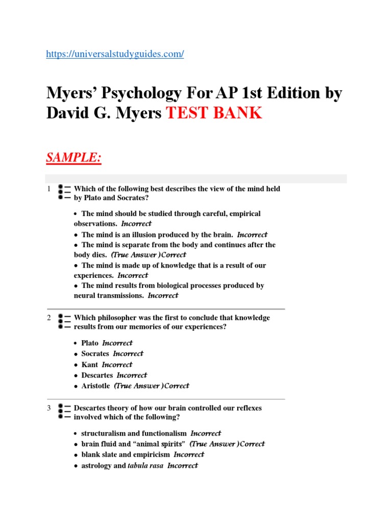 Empiricism in Myers' AP Psychology Test | PDF | Mind | Empiricism