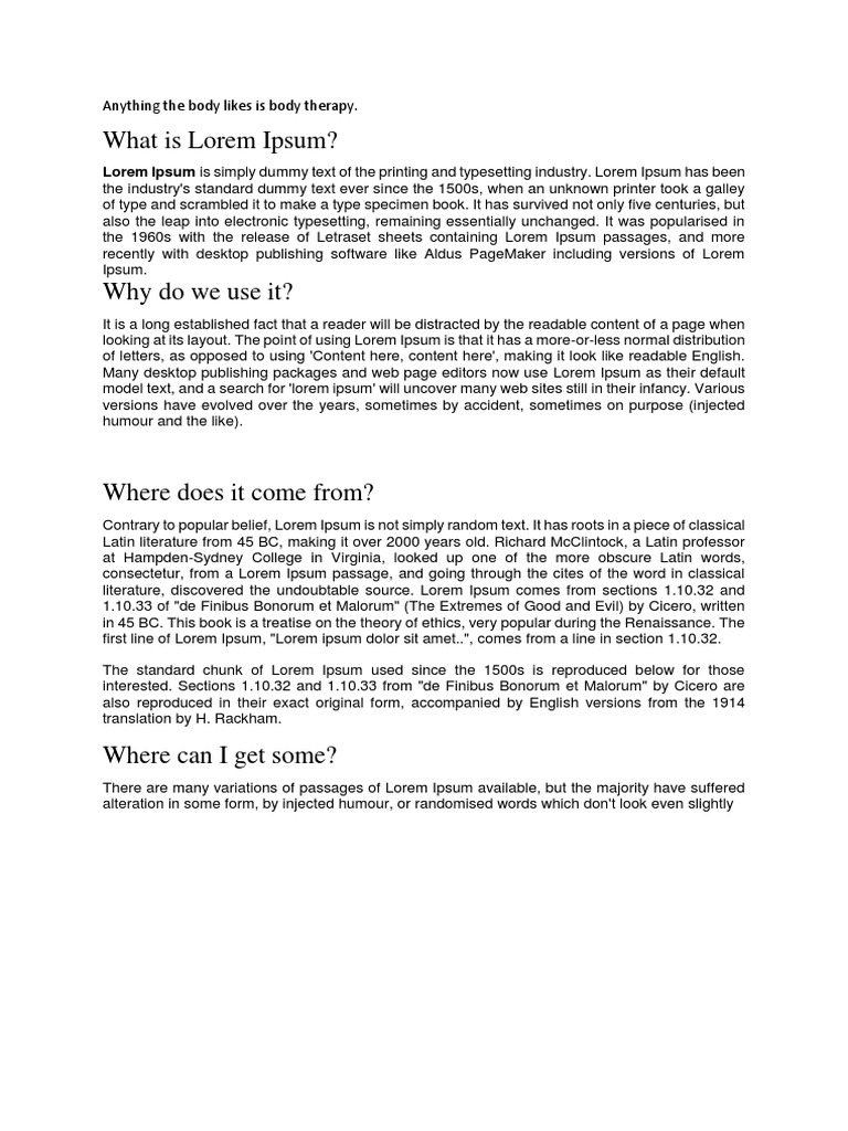 What Is Lorem Ipsum?: Anything The Body Likes Is Body Therapy | PDF ...