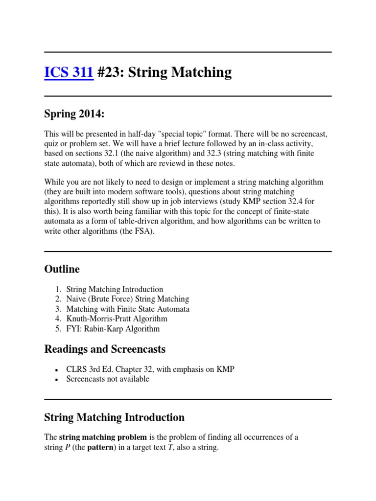 String Matching | PDF | Applied Mathematics | Theoretical Computer Science