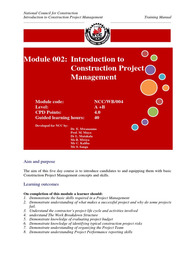 002 Training Manual Introduction To Construction Project Management ...