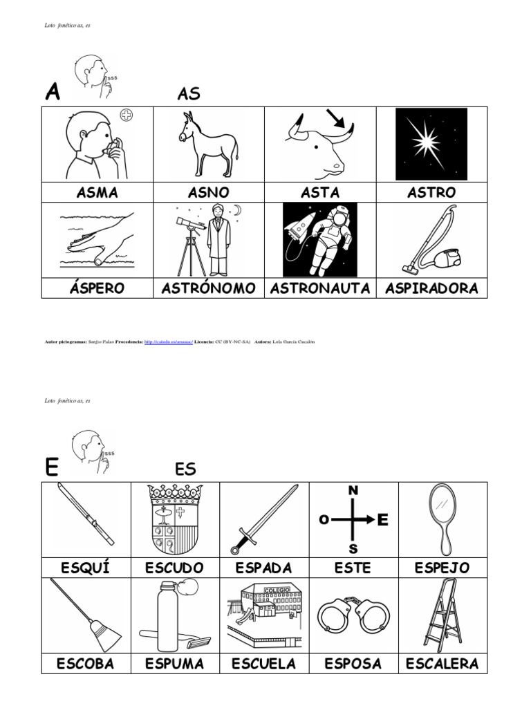 Loto fonético: palabras AS y ES | PDF