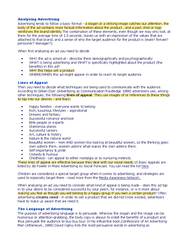 Analysing Advertising: Here Media Awareness Network | PDF | Advertising ...