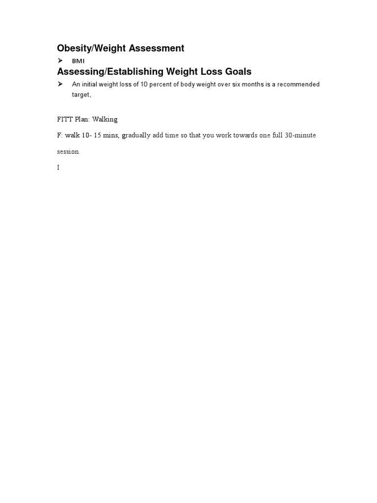 Obesity/Weight Assessment Assessing/Establishing Weight Loss Goals | PDF