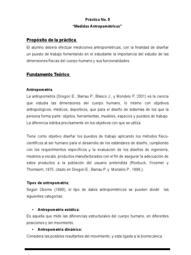 Practica 5 Antropometria Pdf Antropometría Anatomía Humana