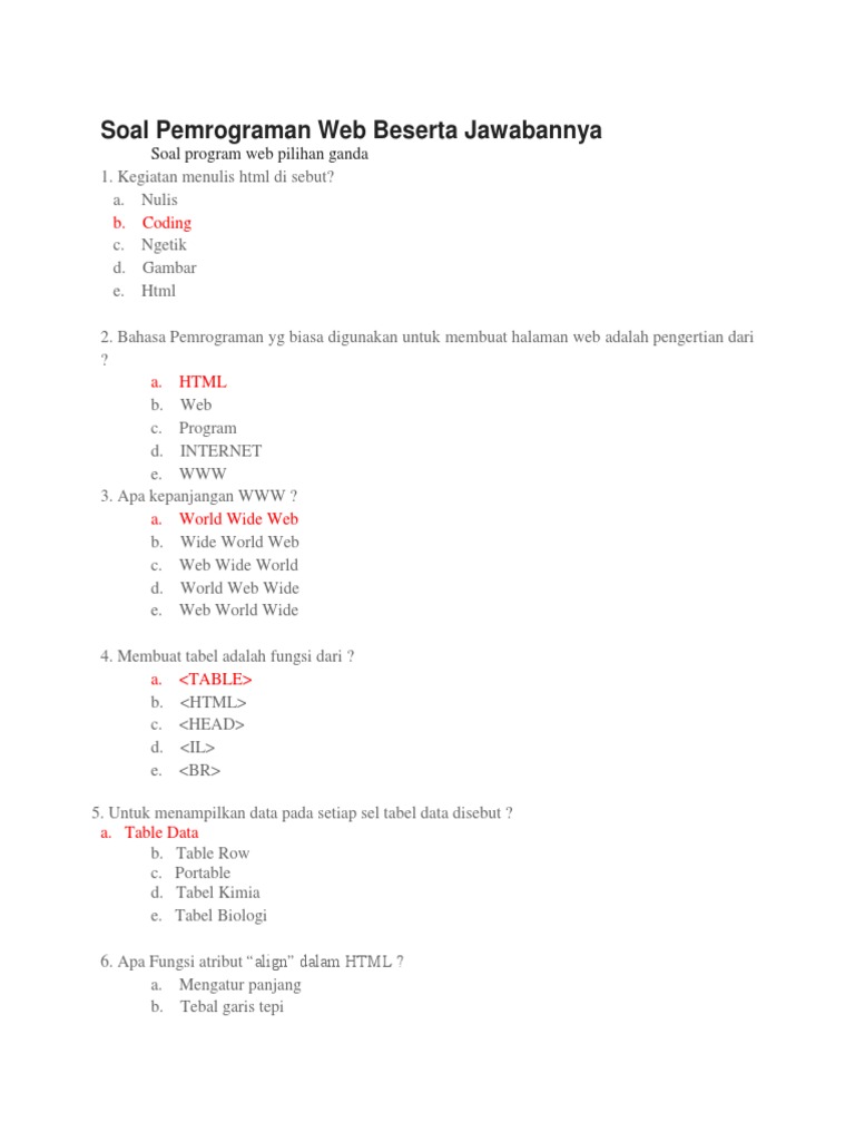 Soal & Jawaban Pemrograman Web | PDF