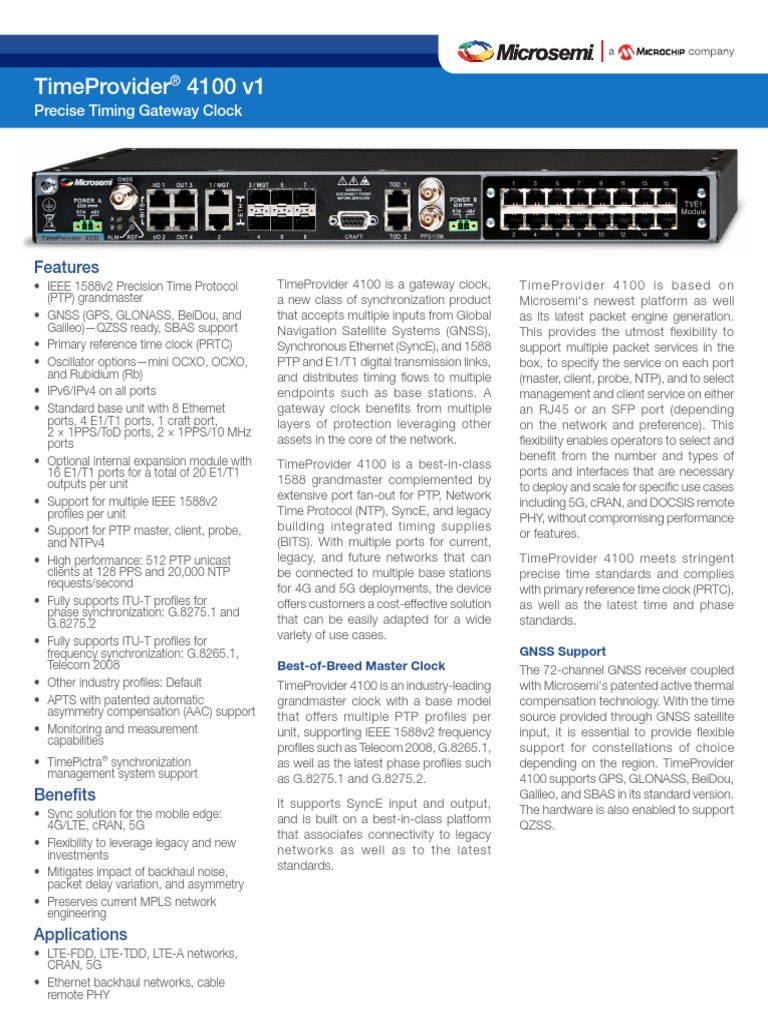 Microsemi TimeProvider 4100 Datasheet VC | PDF | Computer Network | Network Architecture