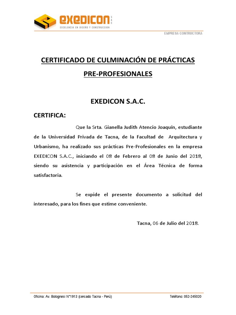 Certificado de Culminación de Prácticas | PDF