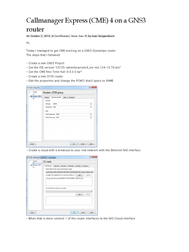 Configuring Callmanager Express Version 4 on a GNS3 Router Simulator | PDF