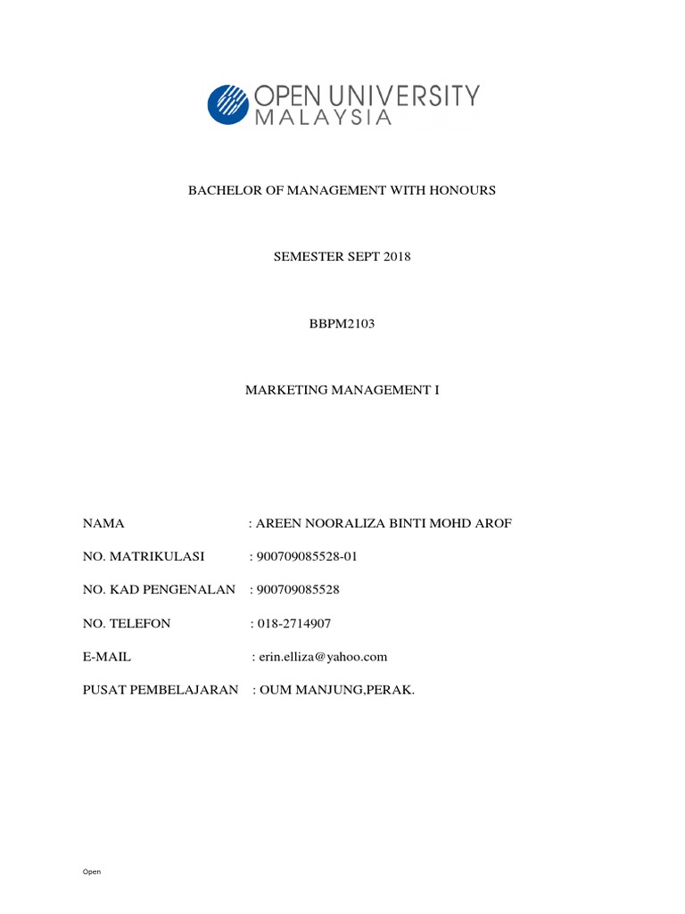 Assignment Bbpm2103 Marketing Management-I | PDF