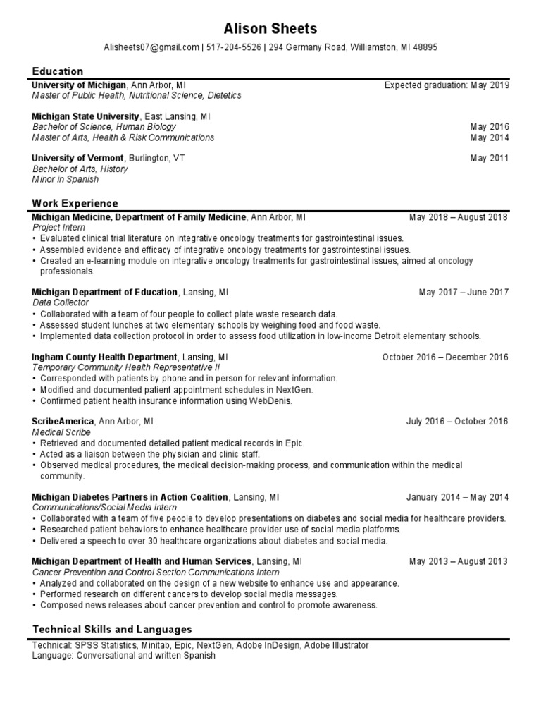 Alison Sheets Resume 2018 | PDF | Health Care | Preventive Healthcare