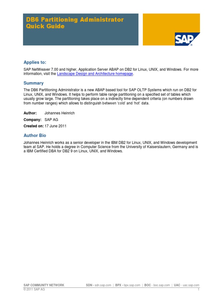 DB6 Partitioning Administrator Quick Guide For SAP Netweaver PDF | PDF ...