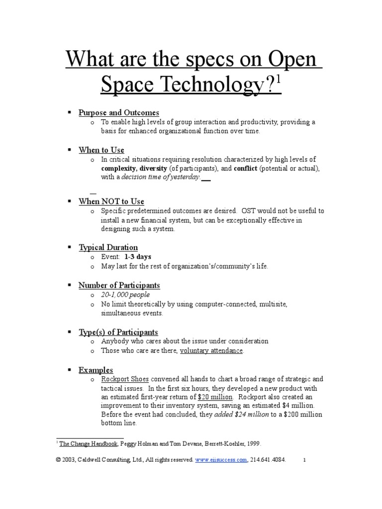 What Are The Specs On Open Space Technology | PDF | Business